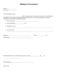 Affidavit of Correction Form Download Printable PDF | Templateroller