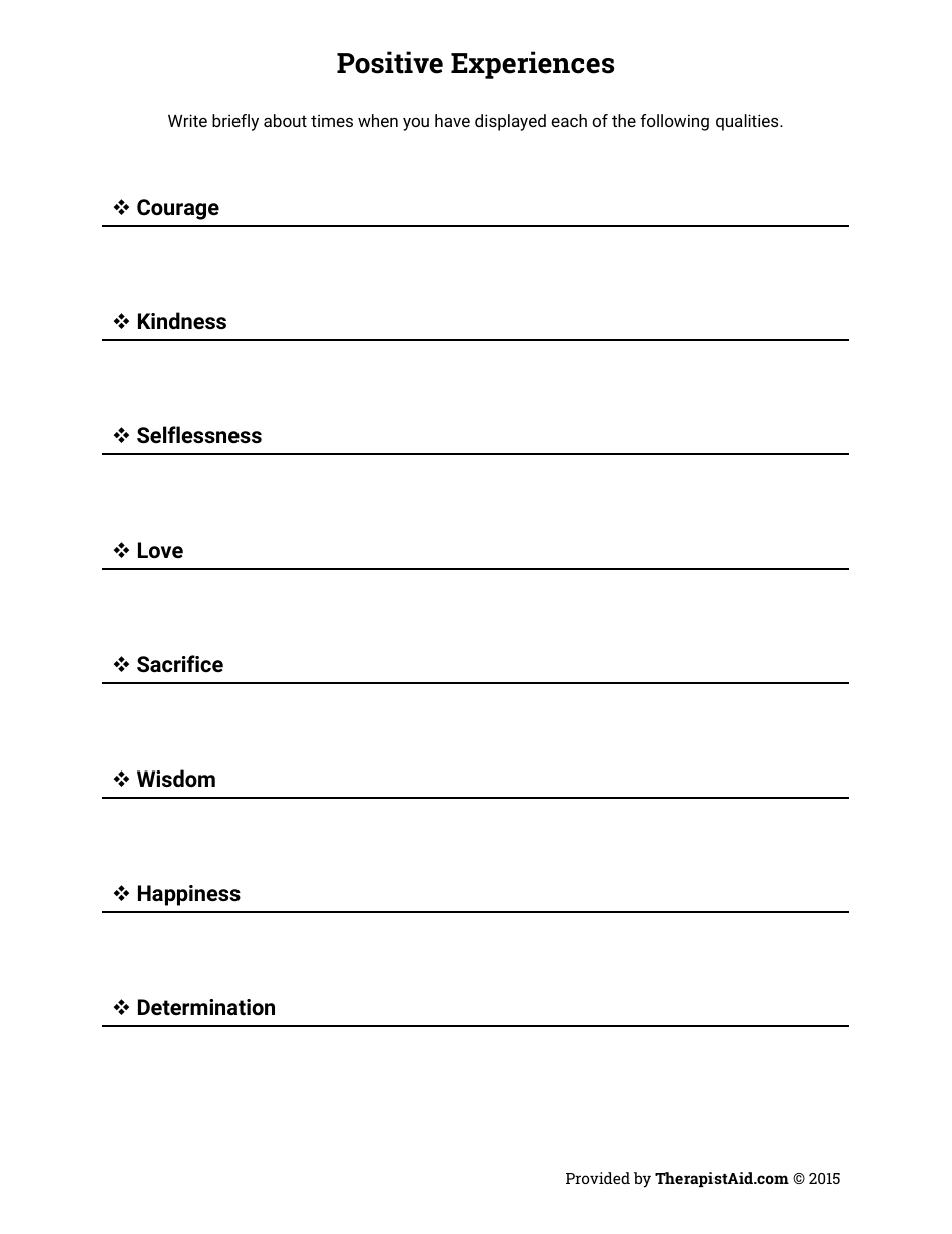 Positive Experiences Self-assessment Template Download Printable PDF ...
