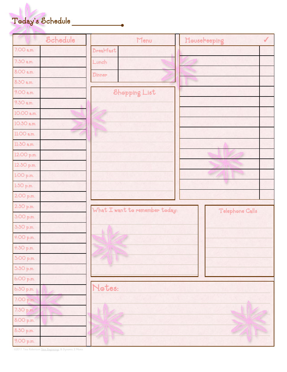 Pink Daily Schedule Template Download Printable PDF | Templateroller