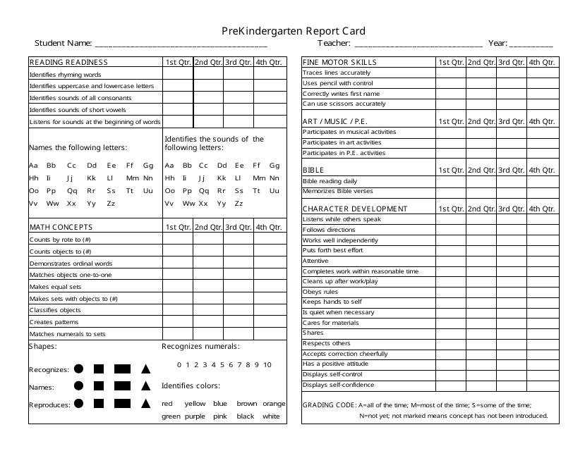 Pre kindergarten Report Card Template Fill Out Sign Online And 