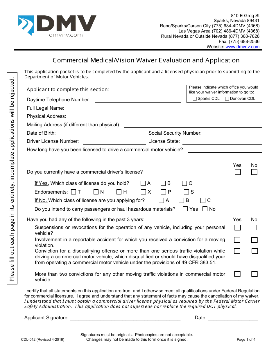 Form CDL-042 - Fill Out, Sign Online and Download Fillable PDF, Nevada ...