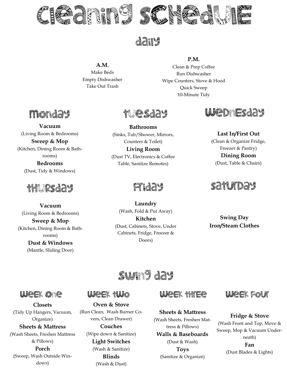 House Cleaning Schedule Template - a.m. & P.m. Download Printable PDF ...