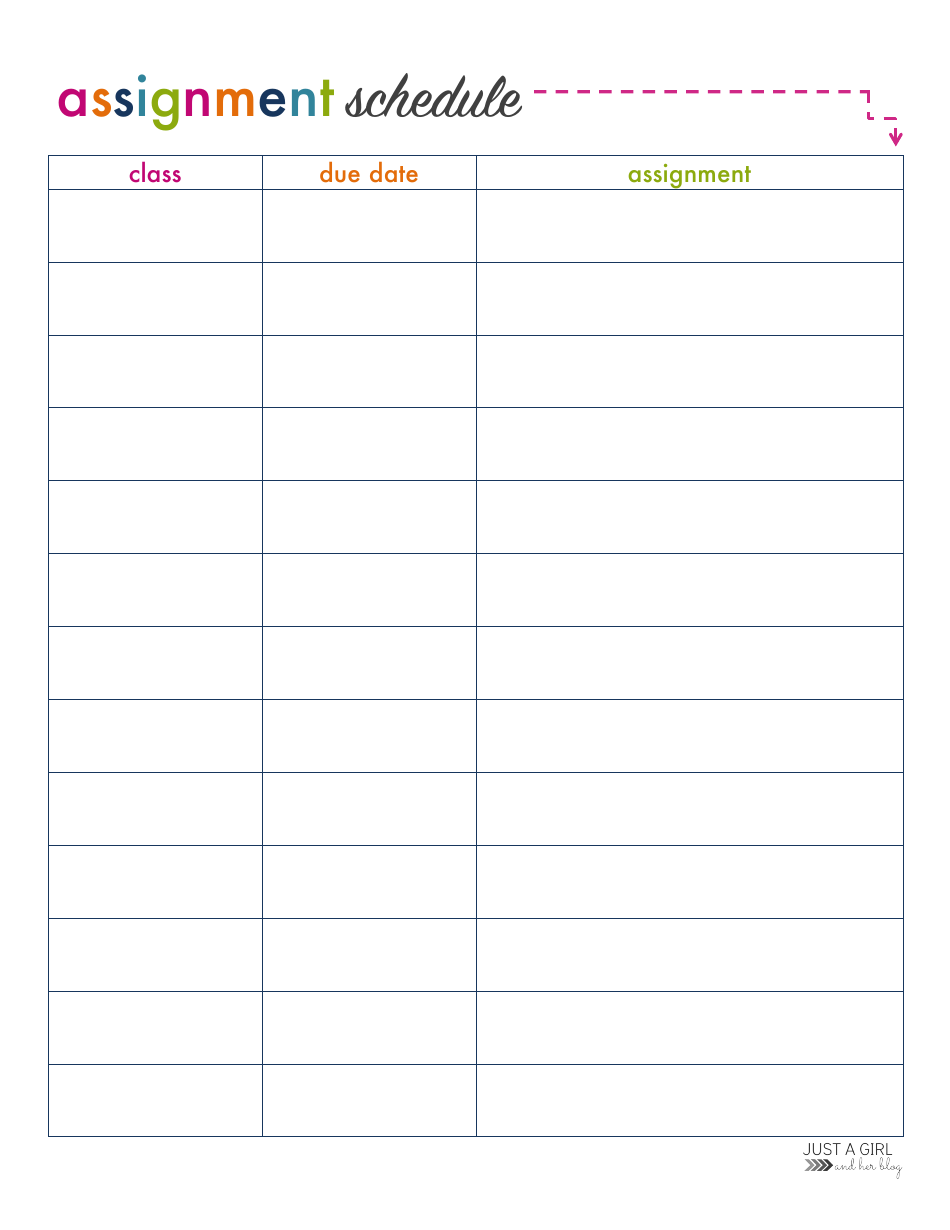 Assignment Schedule Template - Pink Arrow Download Printable PDF ...