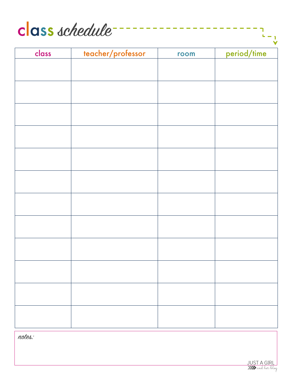 Daily Class Schedule Template Green Arrow Download Printable PDF 