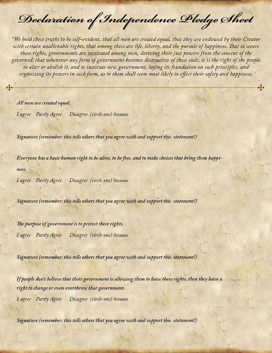 Declaration of Independence Pledge Sheet - Fill Out, Sign Online and ...