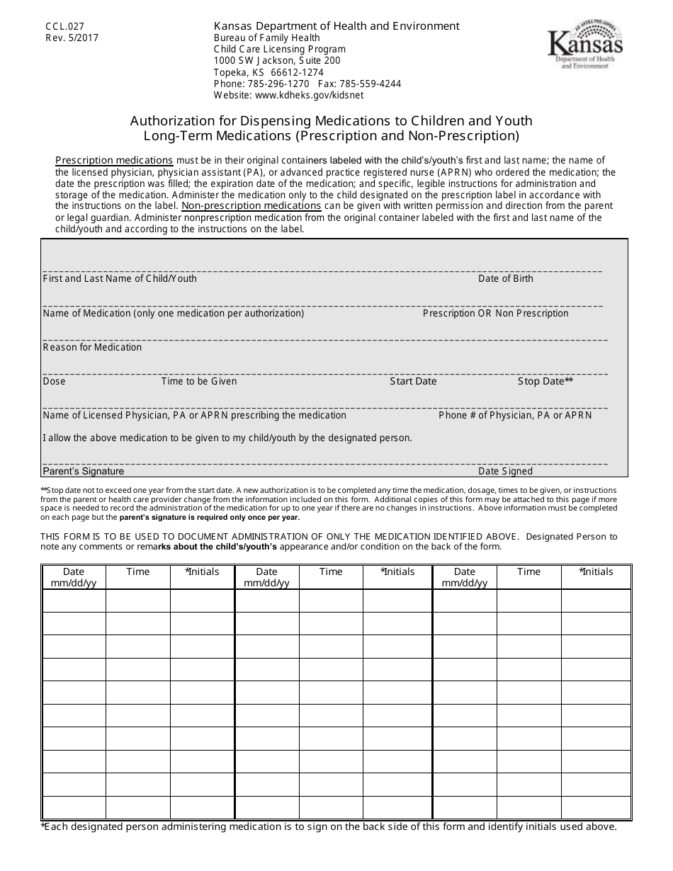 Form CCL.027 - Fill Out, Sign Online and Download Printable PDF, Kansas ...