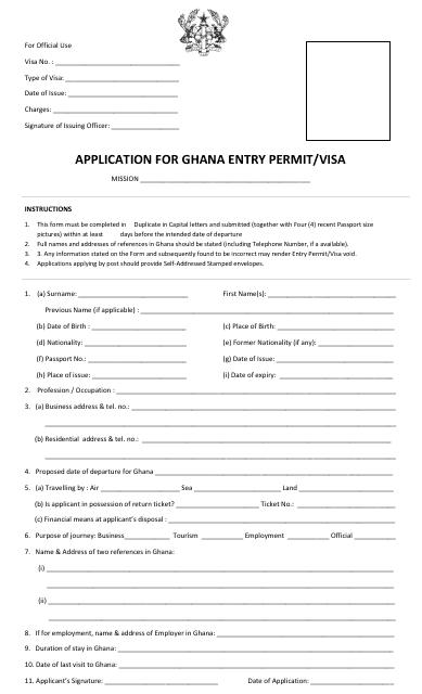 Application Form For Ghana Entry Permit Visa Ghana High Commission 