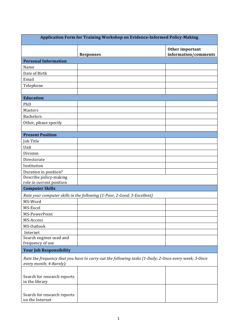Application Form for Training Workshop on Evidence-Informed Policy ...