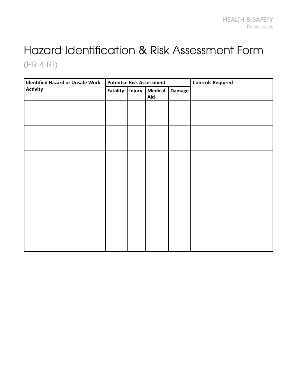 Hazard Identification Risk Assessment Form Health Safety