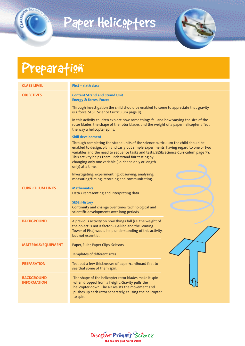 Paper Helicopter Activity Sheets and Templates for 1-st - 6-th Class ...