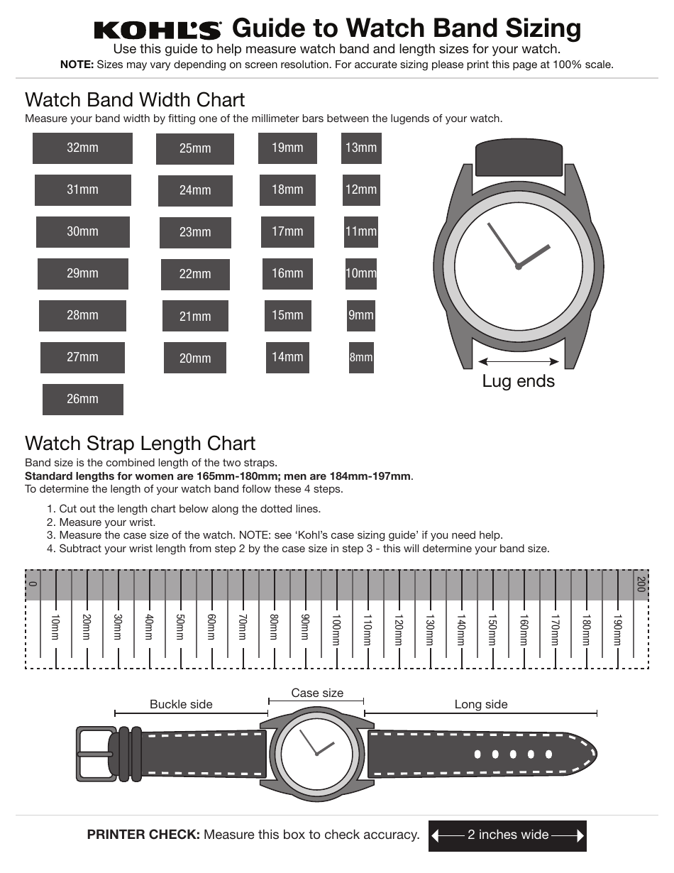 Watch Band Size Chart