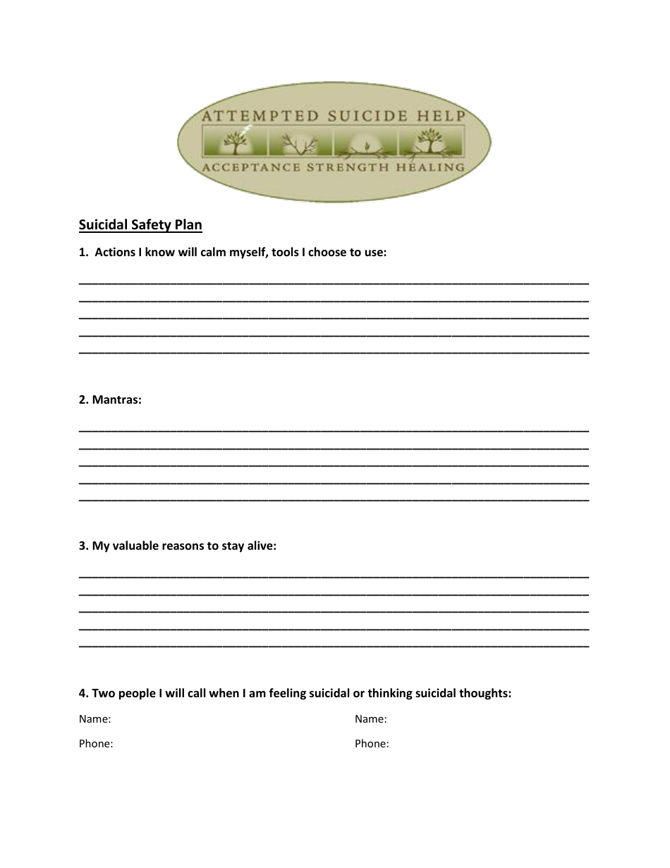 Suicidal Safety Plan Template - Attempted Suicide Help Download ...