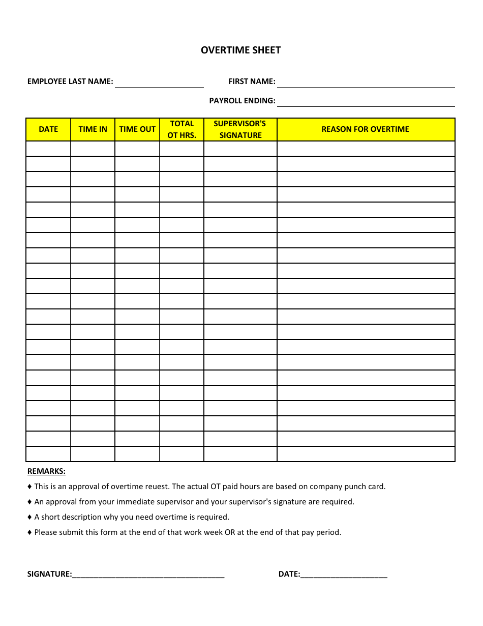 Printable Overtime Form Template Printable Forms Free Online