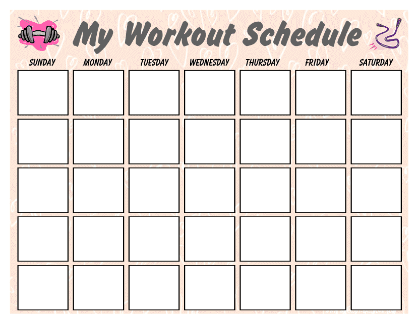 Weekly Fitness Calendar Template Lissy Phyllys