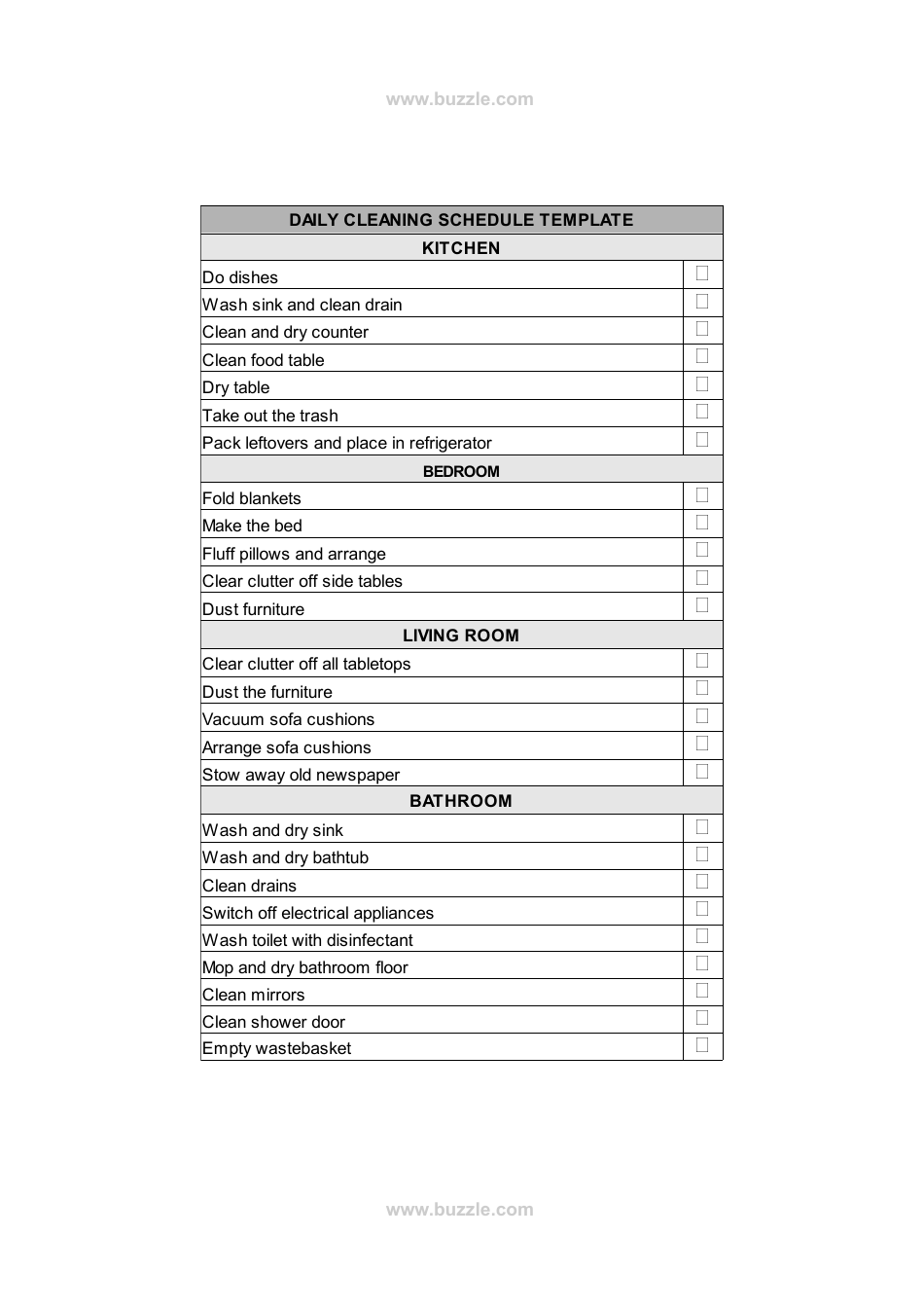 Daily House Cleaning Schedule Template Download Printable PDF ...