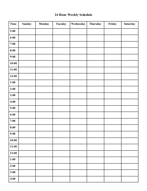 24 hour Weekly Schedule Template Download Printable PDF Templateroller