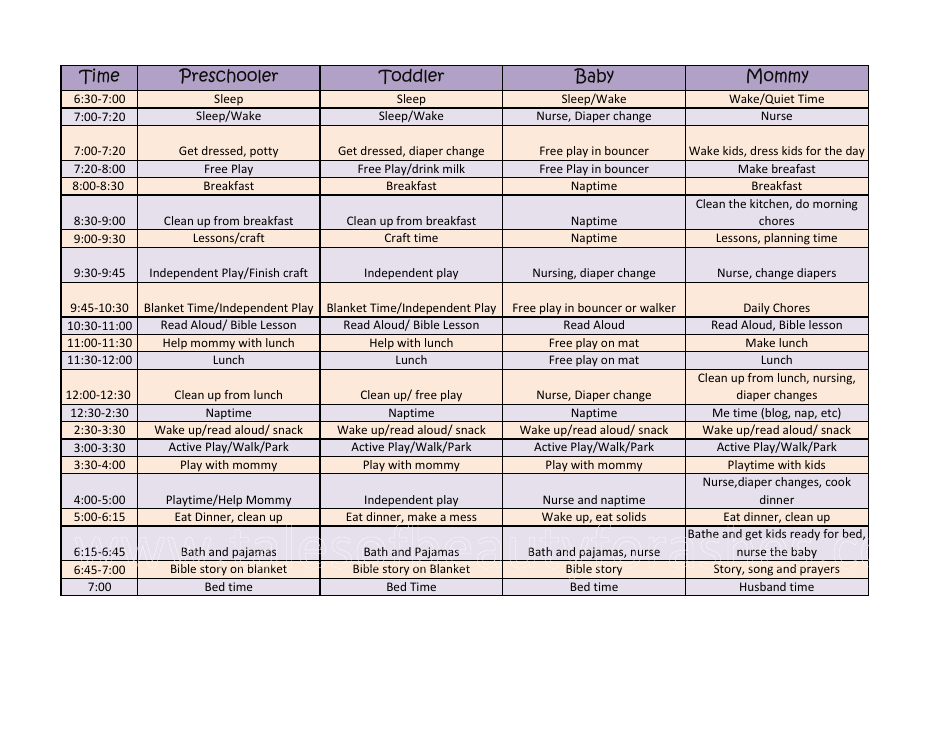 Family Home Daily Schedule Template Download Printable PDF | Templateroller