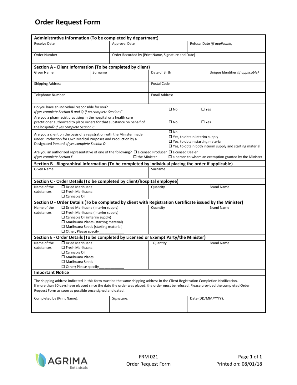 Order Request Form - Agrima Botanics - Fill Out, Sign Online and ...