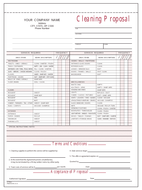 Cleaning Bid Proposal Template Free Database