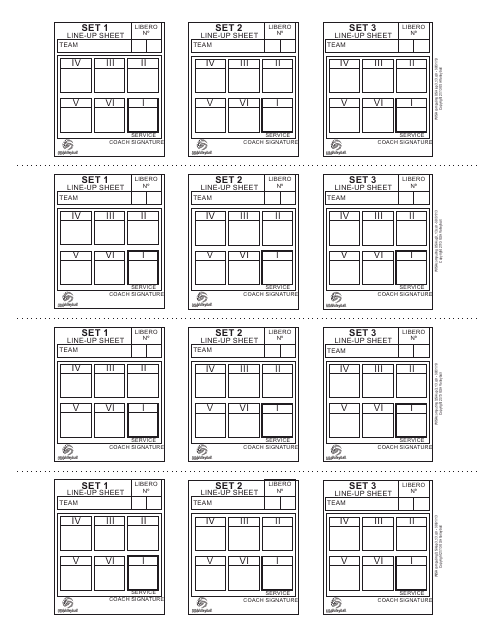 USA Volleyball Line Up Sheets Four Rows Download Printable PDF 
