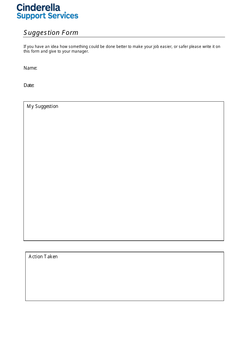 Suggestion Form - Cinderella Support Services - Fill Out, Sign Online ...