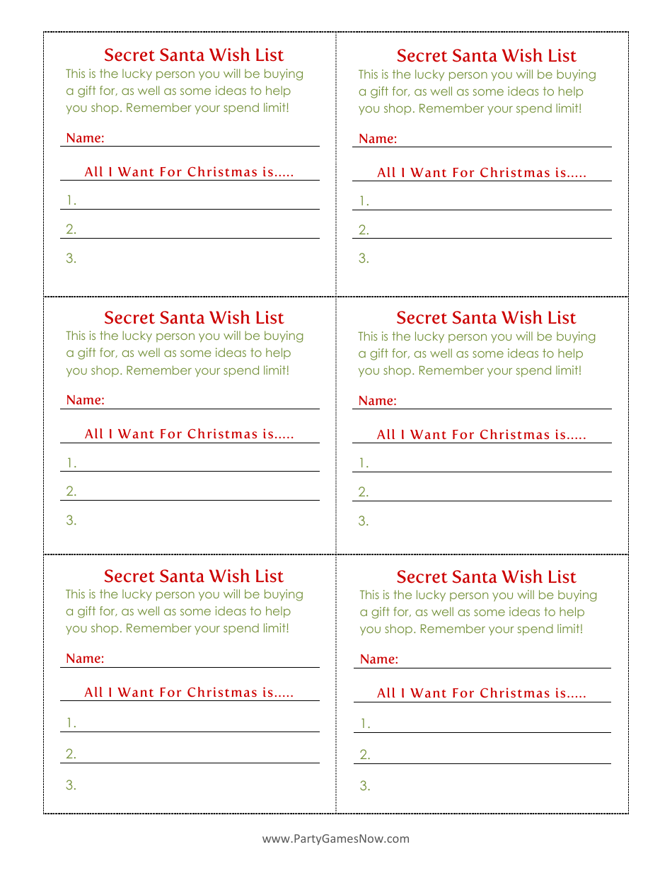 Secret Santa Wish List Template Download Printable PDF Templateroller