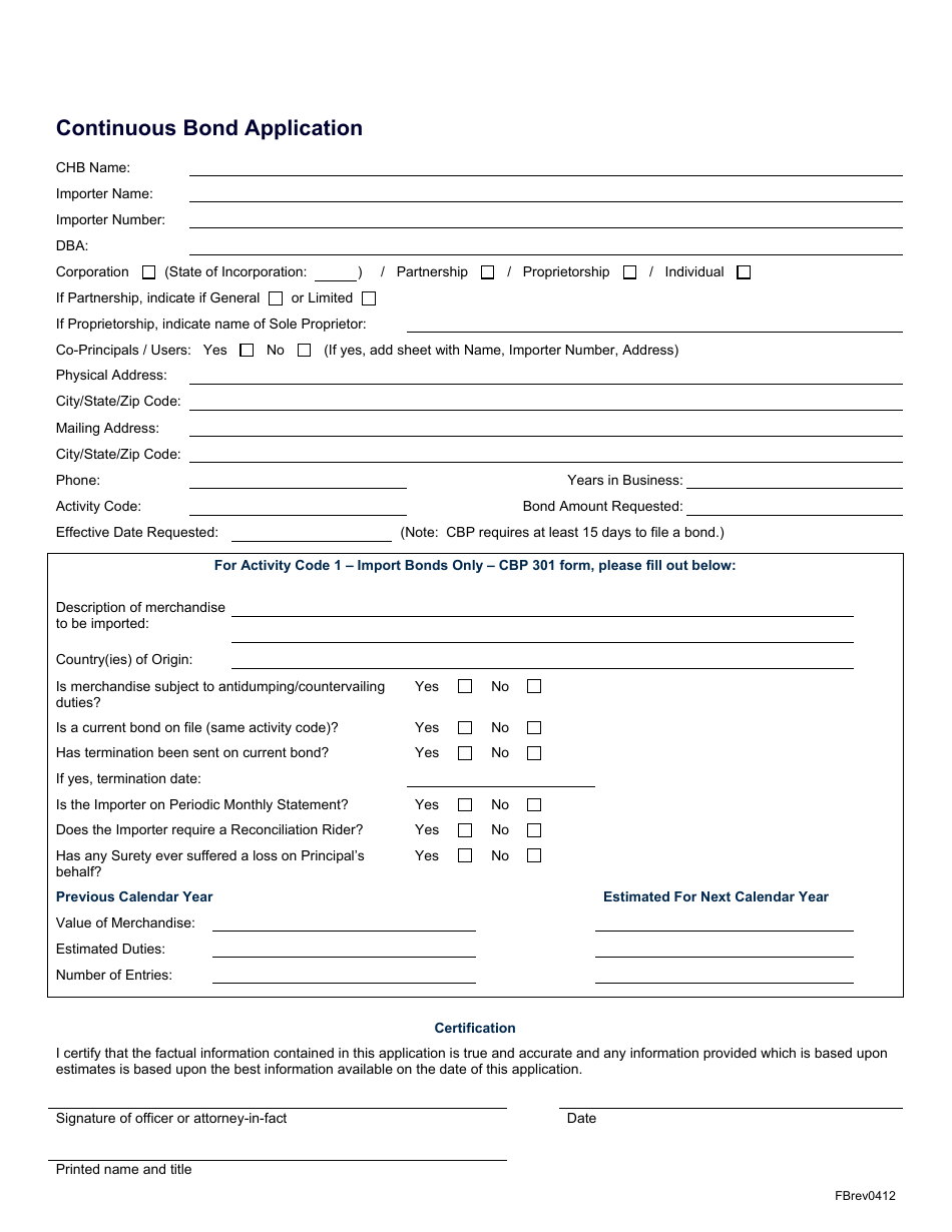Continuous Bond Application Form - Fill Out, Sign Online and Download ...