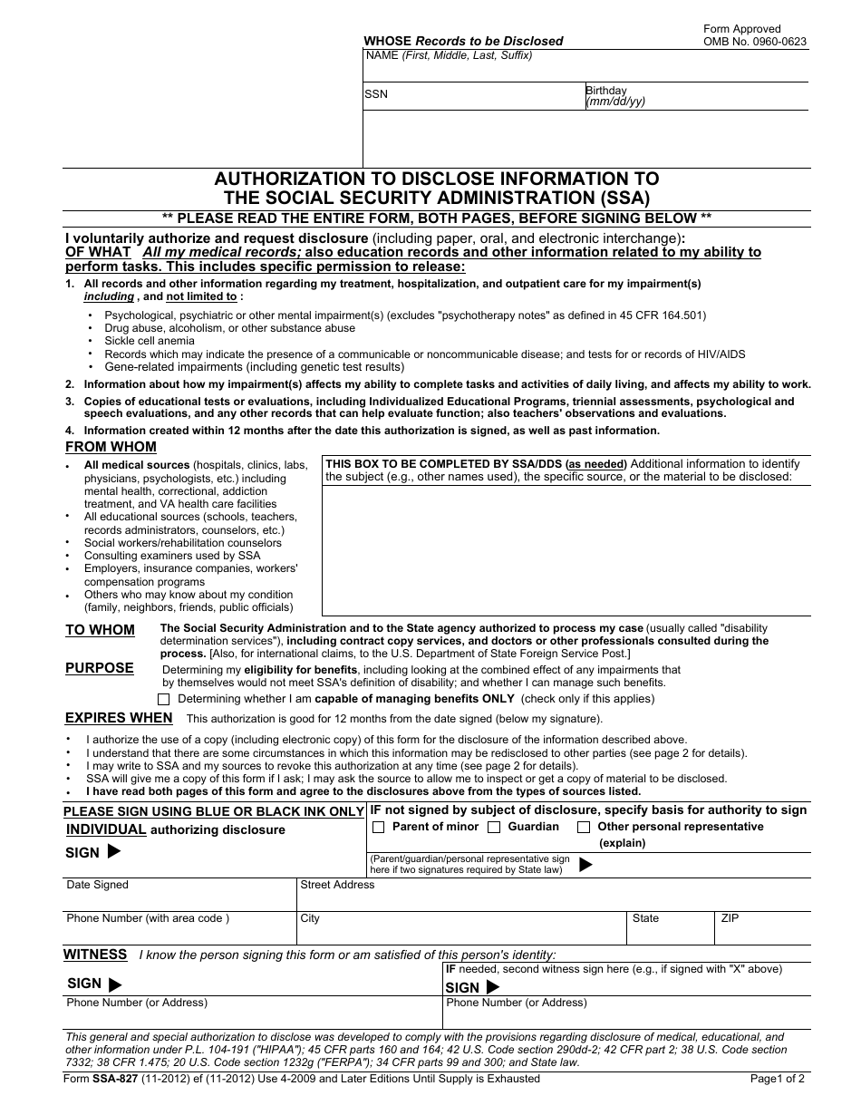 Form SSA 827 Fill Out Sign Online And Download Fillable PDF 