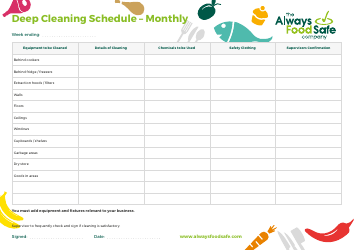 Monthly Deep Cleaning Schedule Template - the Always Food Safe Company ...