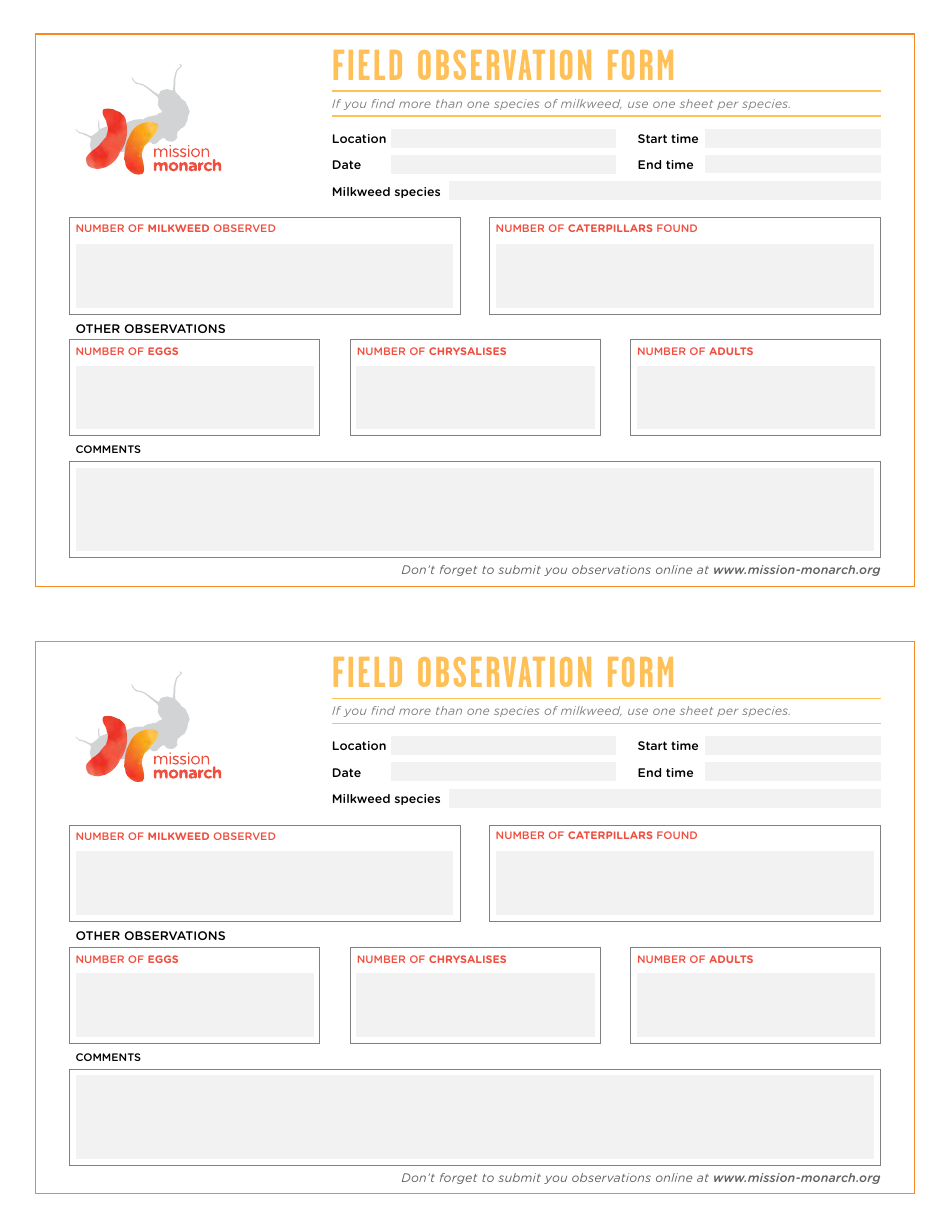 Field Observation Form - Mission Monarch - Fill Out, Sign Online and ...