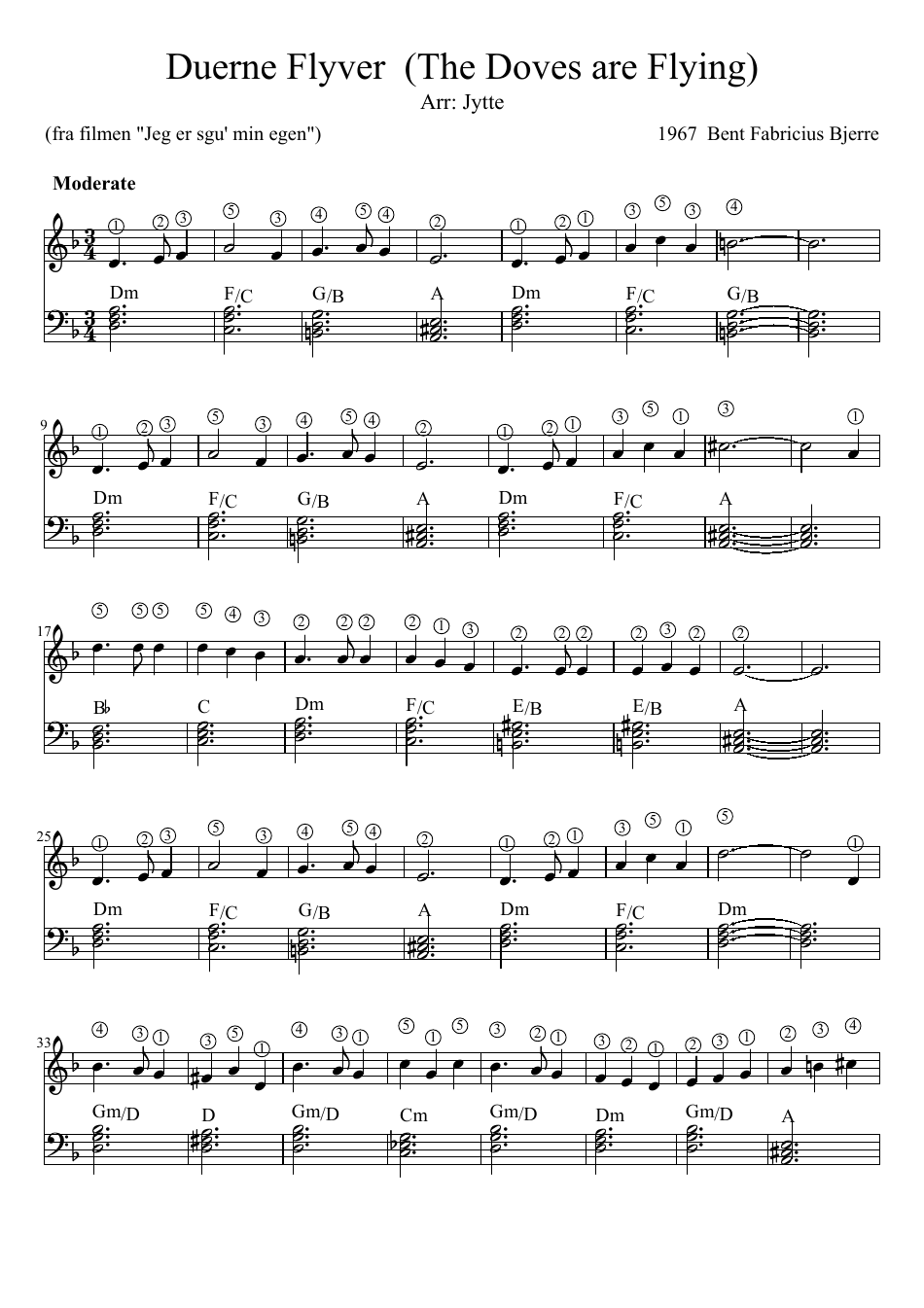Bent Fabricius Bjerre - Duerne Flyver (The Doves Are Flying) Sheet ...