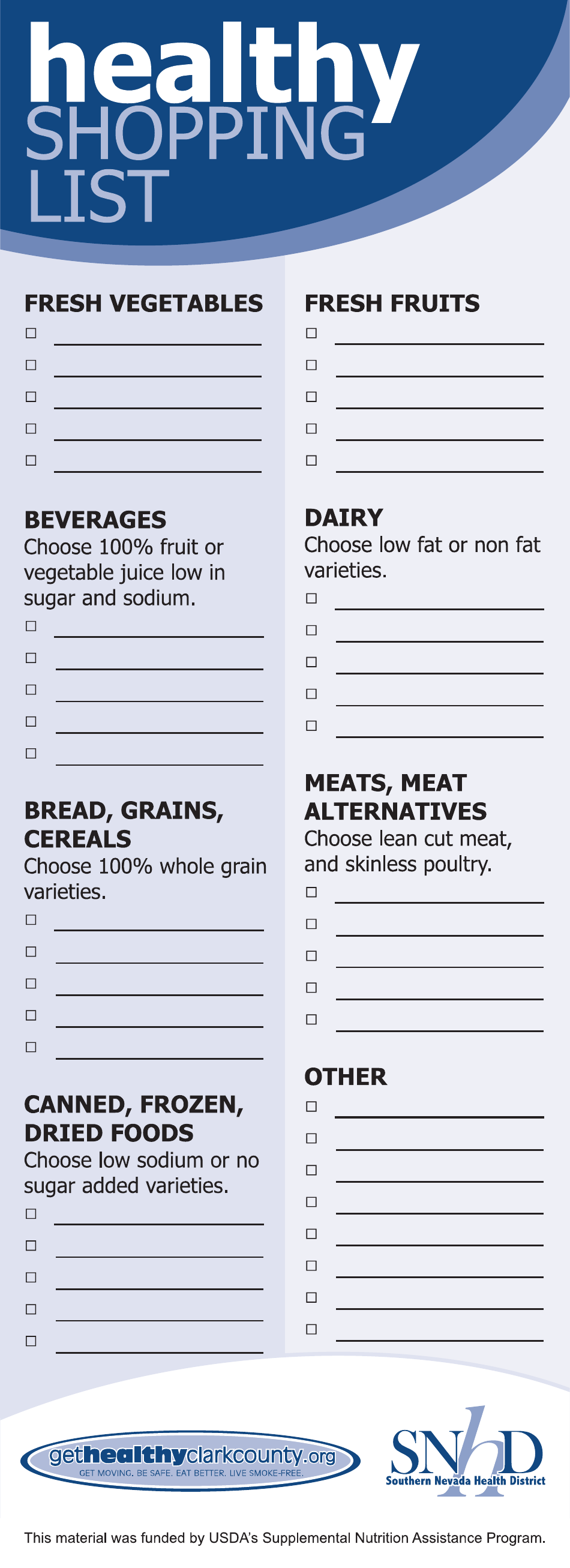 Healthy Shopping List Template - Southern Nevada Health District ...