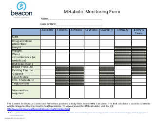 Metabolic Monitoring Form - Beacon Health Options Download Printable ...