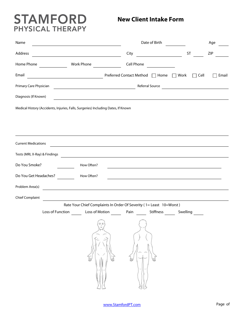 Personal Training Intake Form Template
