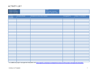 Activity List Template Download Printable PDF | Templateroller