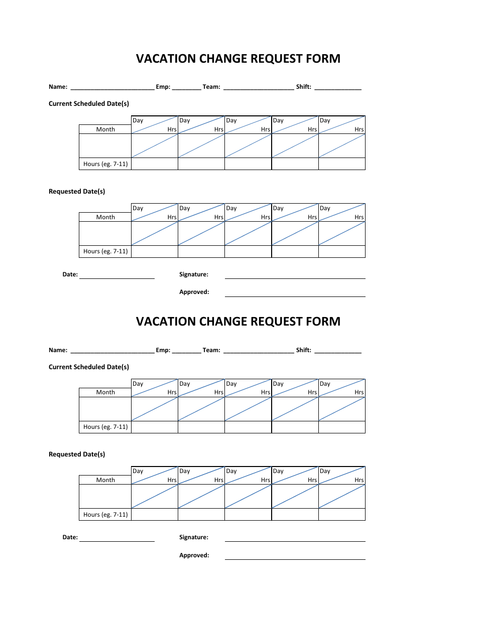 Vacation Change Request Form - Fill Out, Sign Online and Download PDF ...