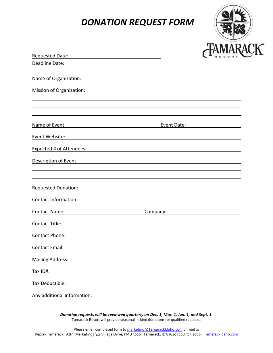 Donation Request Form - Tamarack Resort - Fill Out, Sign Online and ...