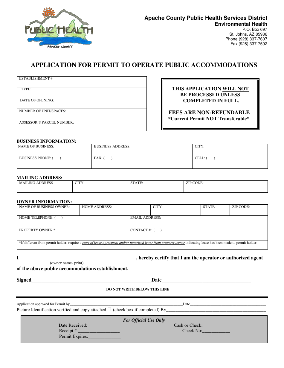 Apache County, Arizona Application for Permit to Operate Public ...
