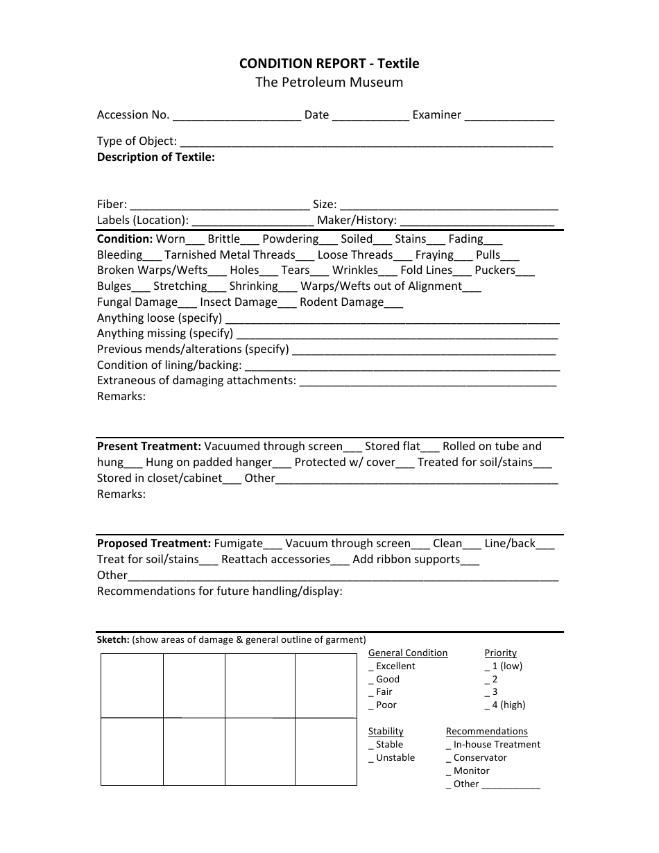 Condition Report - Textile - the Petroleum Museum - Fill Out, Sign ...