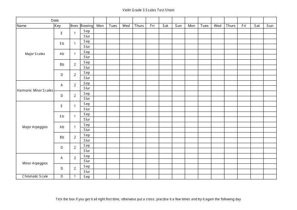 Violin Grade 3 Scales Test Sheet Template Download Printable PDF ...