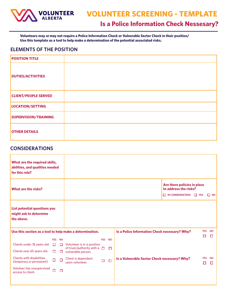 Alberta Canada Volunteer Screening Template - Volunteer Alberta ...
