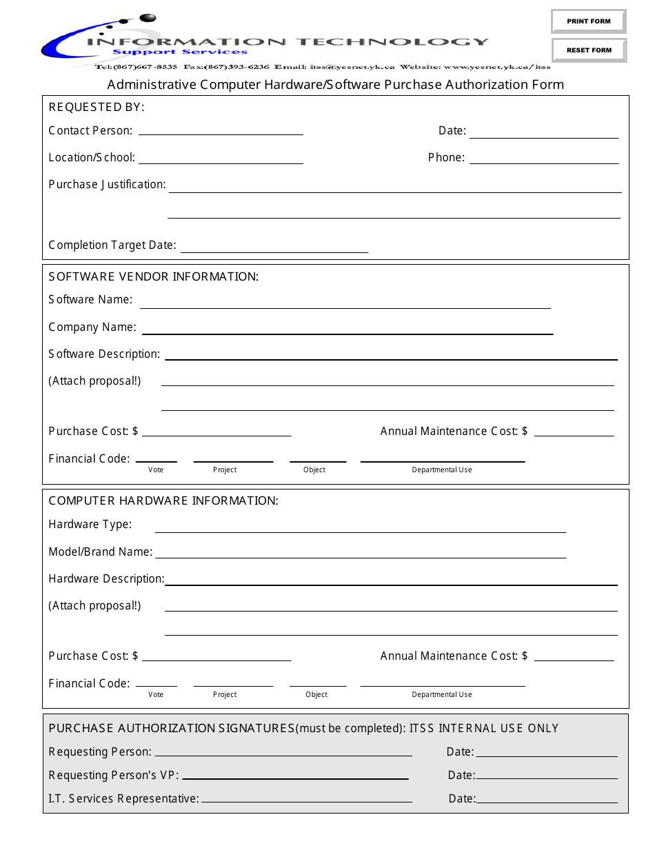 Administrative Computer Hardware/Software Purchase Authorization Form ...