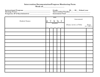 Intervention Documentation/Progress Monitoring Form Download Fillable ...