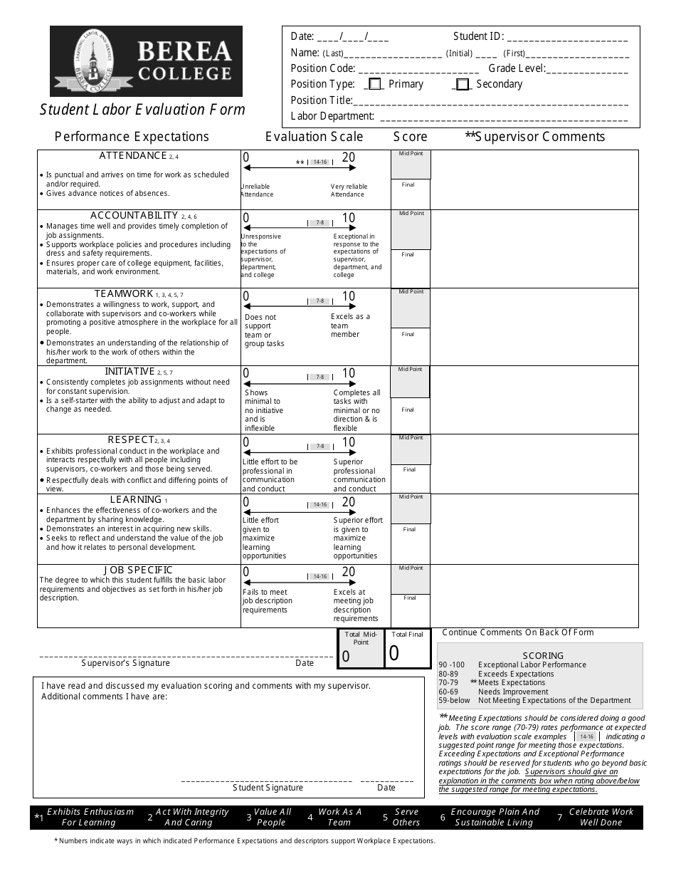 Student Labor Evaluation Form - Berea College - Fill Out, Sign Online ...