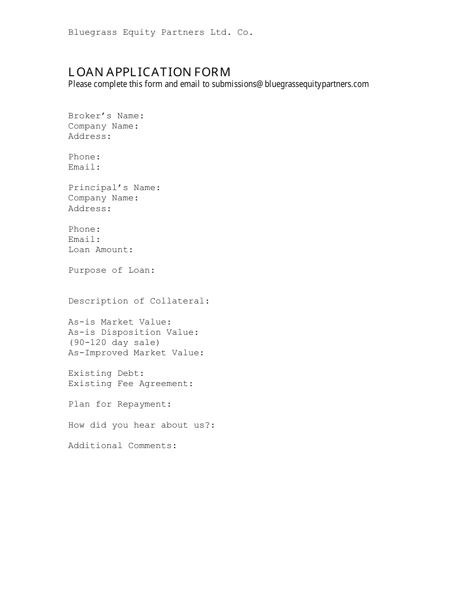 Loan Application Form - Bluegrass Equity Partners - Fill Out, Sign ...