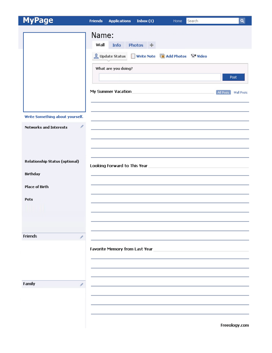 Facebook-Styled Personal Information Sheet Download Printable PDF ...