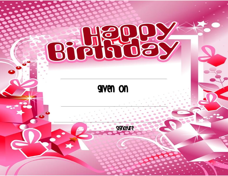 Happy Birthday Certificate Template - Presents Download Printable PDF ...