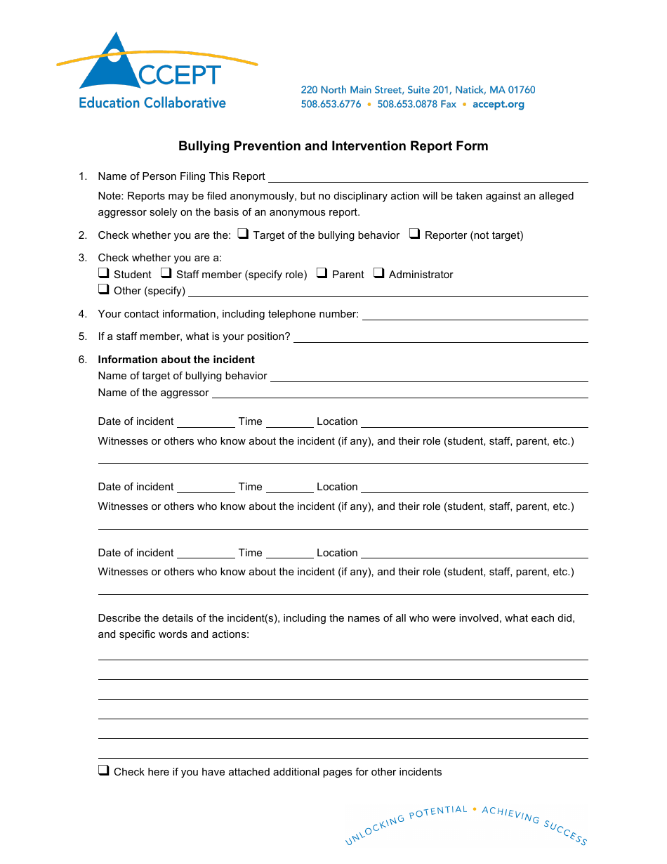 Bullying Prevention and Intervention Report Form - Accept Education ...