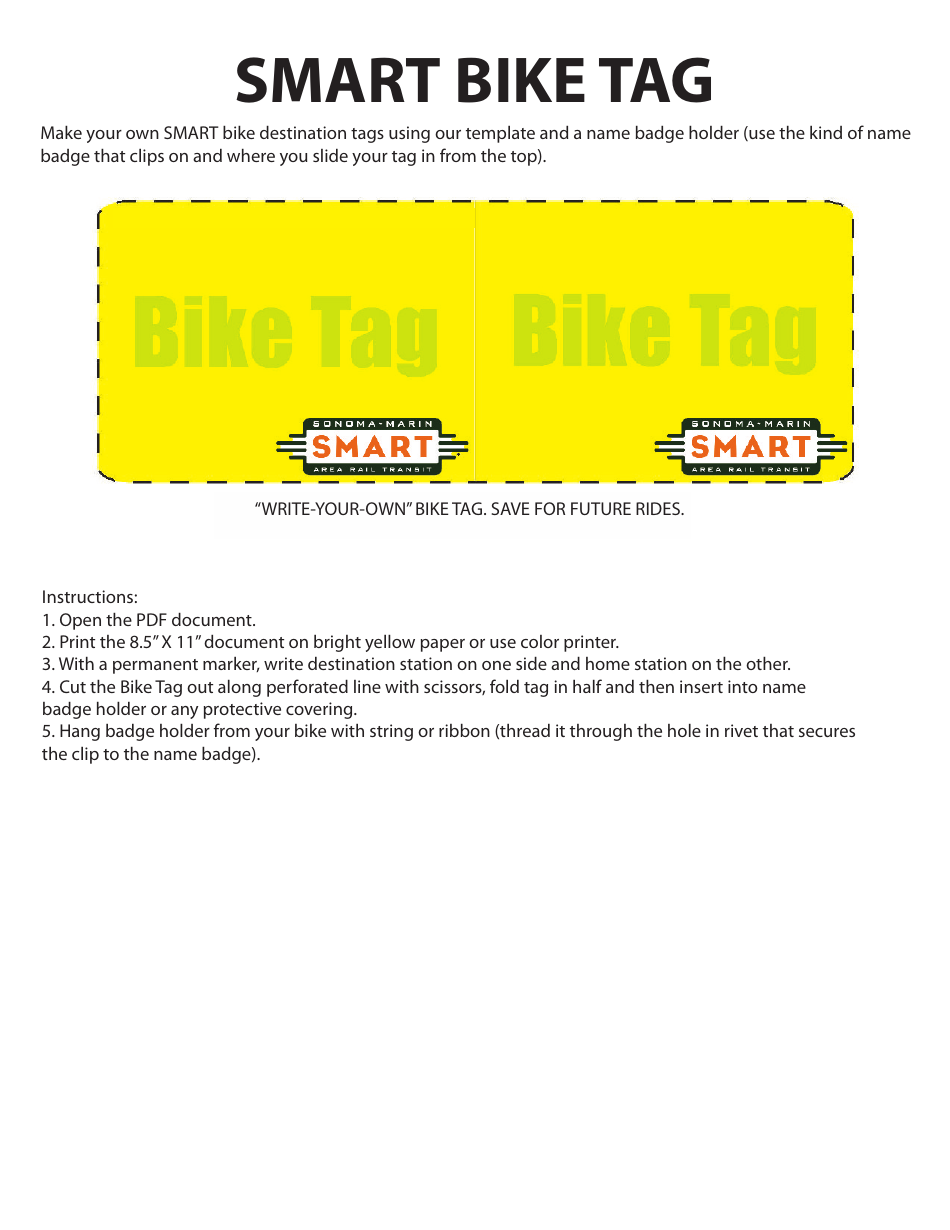 Smart Bike Tag Template Download Printable PDF | Templateroller