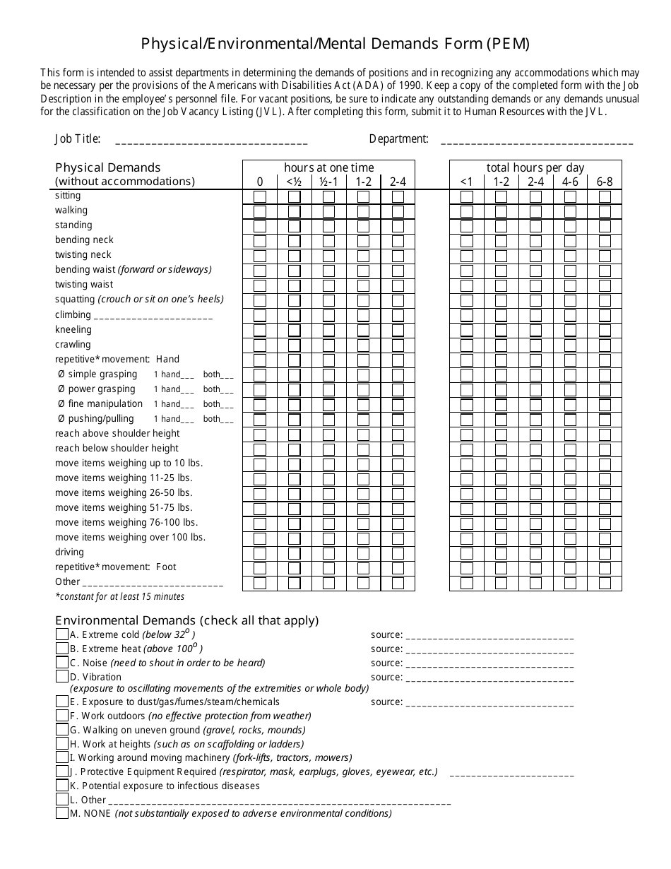 Berkeley, California Physical/Environmental/Mental Demands Form ...
